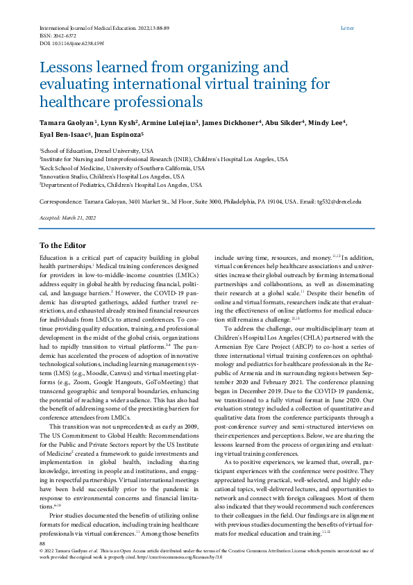 (PDF) Lessons learned from organizing and evaluating international virtual training for ...