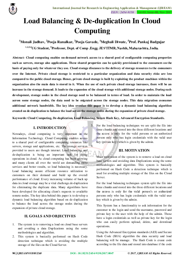 (PDF) Load Balancing & De-duplication In Cloud Computing
