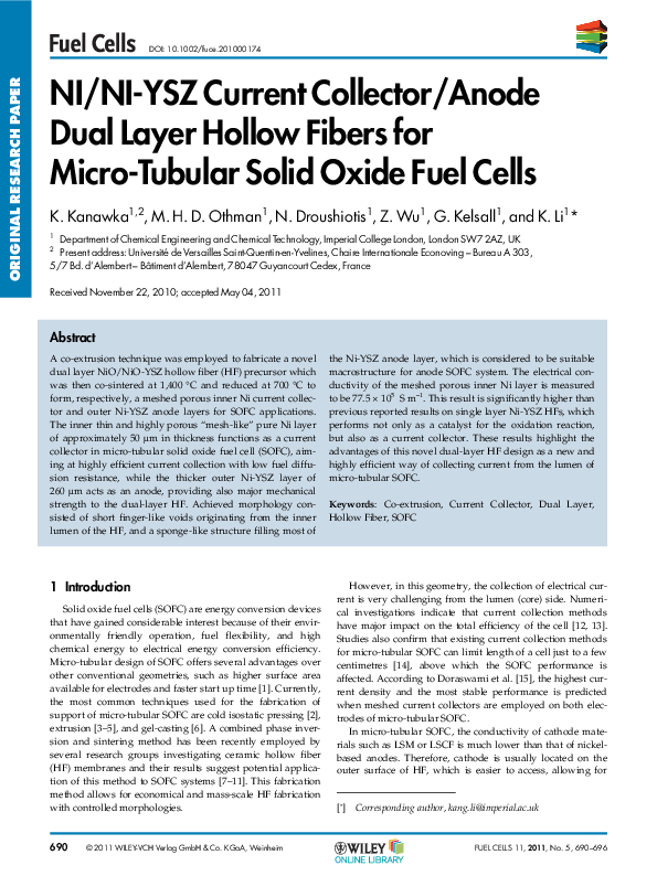 (PDF) NI/NI‐YSZ Current Collector/Anode Dual Layer Hollow Fibers for ...