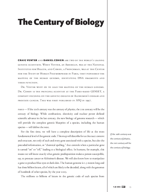 (PDF) The Century of Biology