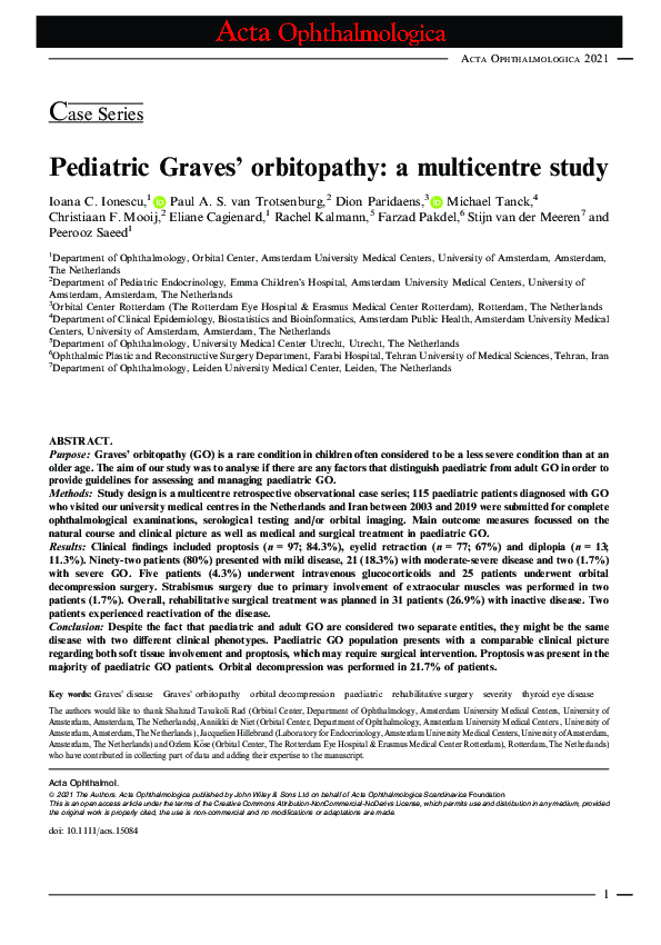 (PDF) Pediatric Graves’ orbitopathy: a multicentre study