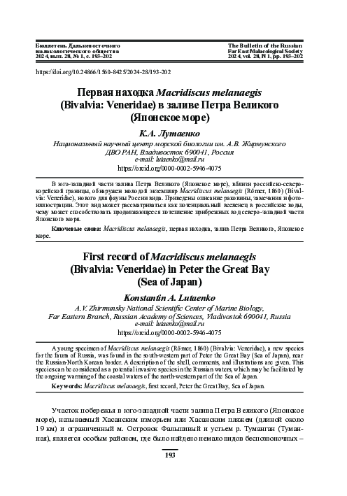 (PDF) Lutaenko K.A. First record of Macridiscus melanaegis (Bivalvia ...