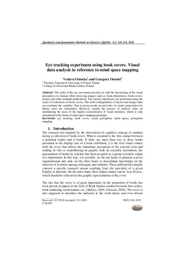 (PDF) Eyetracking experiment using book covers. Visual data analysis in reference to mind space ...