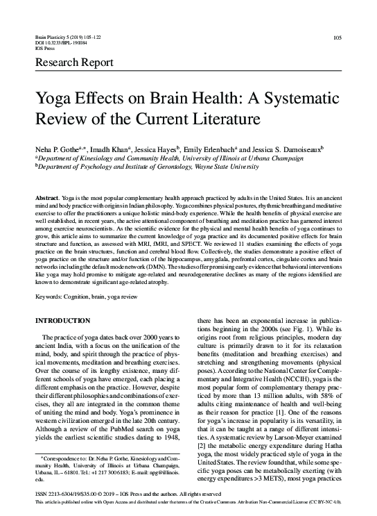 (PDF) Yoga Effects on Brain Health: A Systematic Review of the Current ...