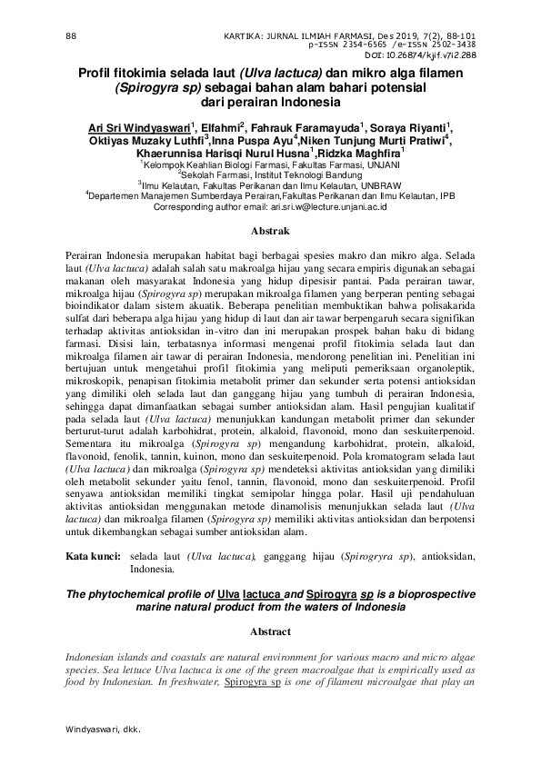 (PDF) Profil fitokimia selada laut (Ulva lactuca) dan mikro alga ...
