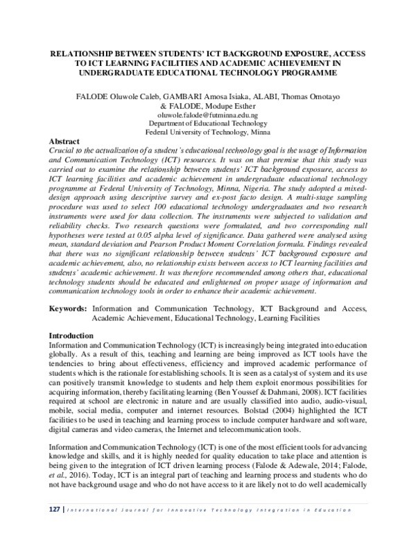 (PDF) Relationship between Studentsâ€™ ICT Background Exposure, Access ...