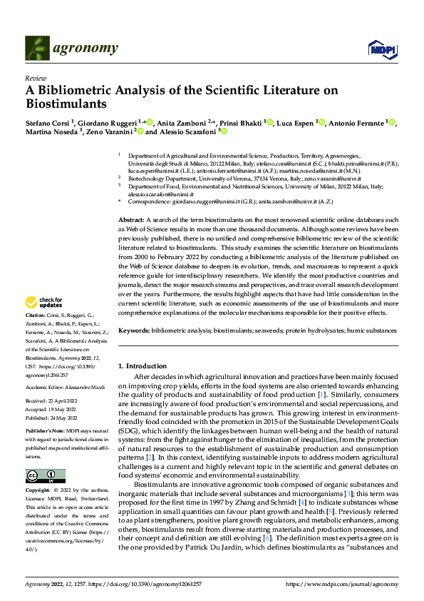 (PDF) A Bibliometric Analysis of the Scientific Literature on Biostimulants