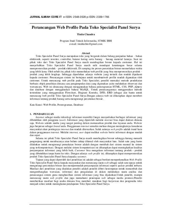 (PDF) Perancangan Web Profile Pada Toko Specialist Panel Surya