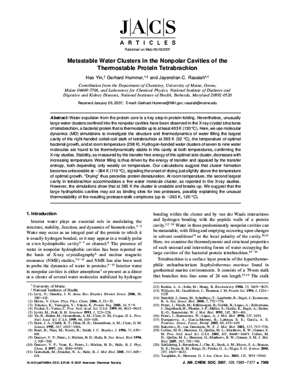(PDF) Metastable Water Clusters in the Nonpolar Cavities of the ...