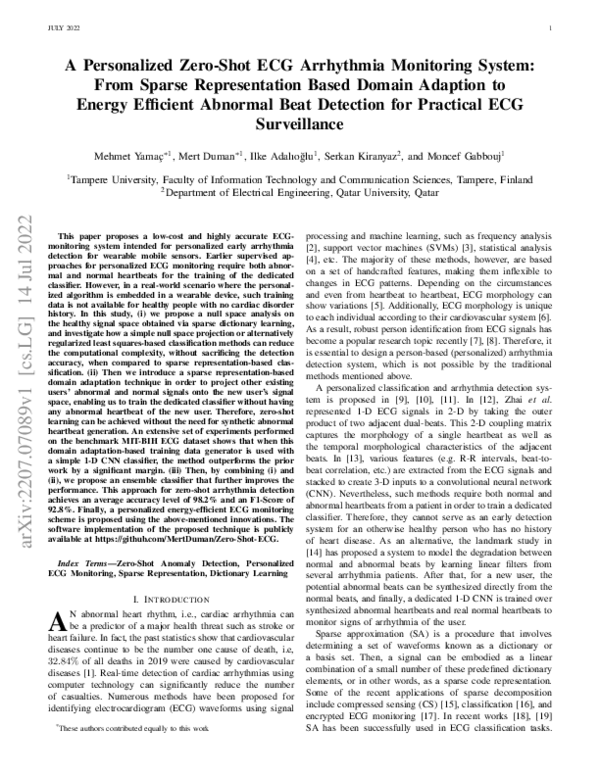 (PDF) A Personalized Zero-Shot ECG Arrhythmia Monitoring System: From Sparse Representation ...