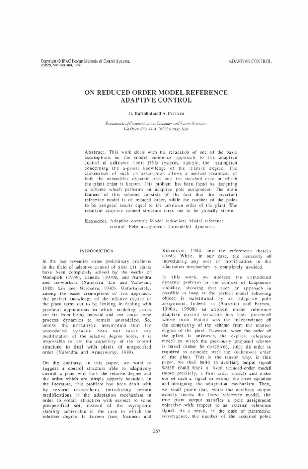(PDF) On Reduced Order Model Reference Adaptive Control