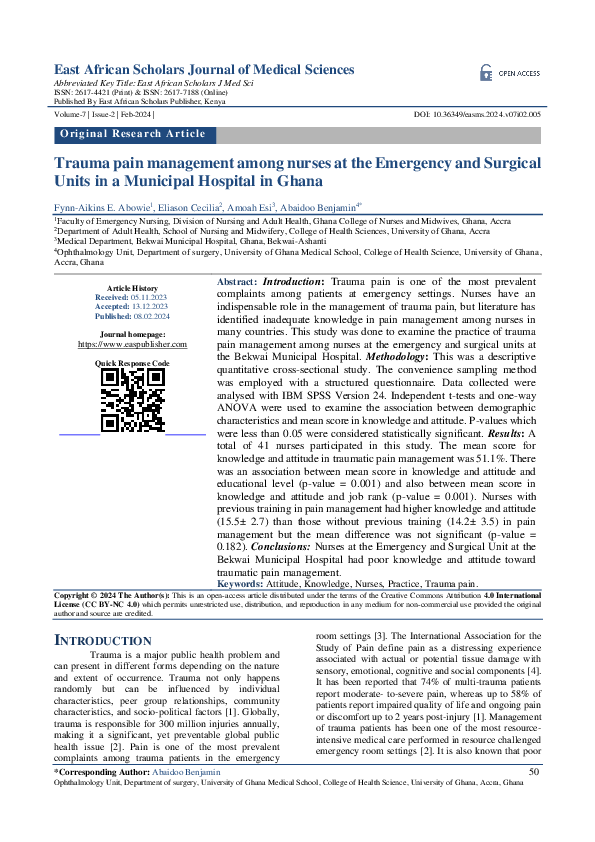 (PDF) Trauma pain management among nurses at the Emergency and Surgical ...