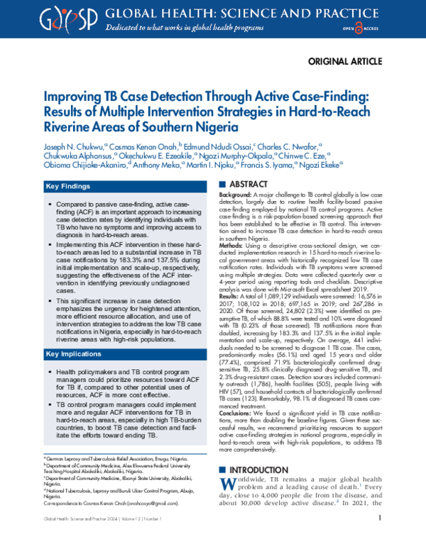 (PDF) Improving TB Case Detection Through Active Case-Finding: Results ...