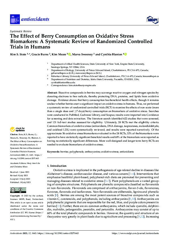 (PDF) The Effect of Berry Consumption on Oxidative Stress Biomarkers: A ...