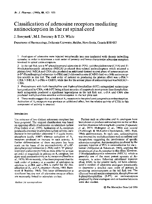 (PDF) Classification of adenosine receptors mediating antinociception ...