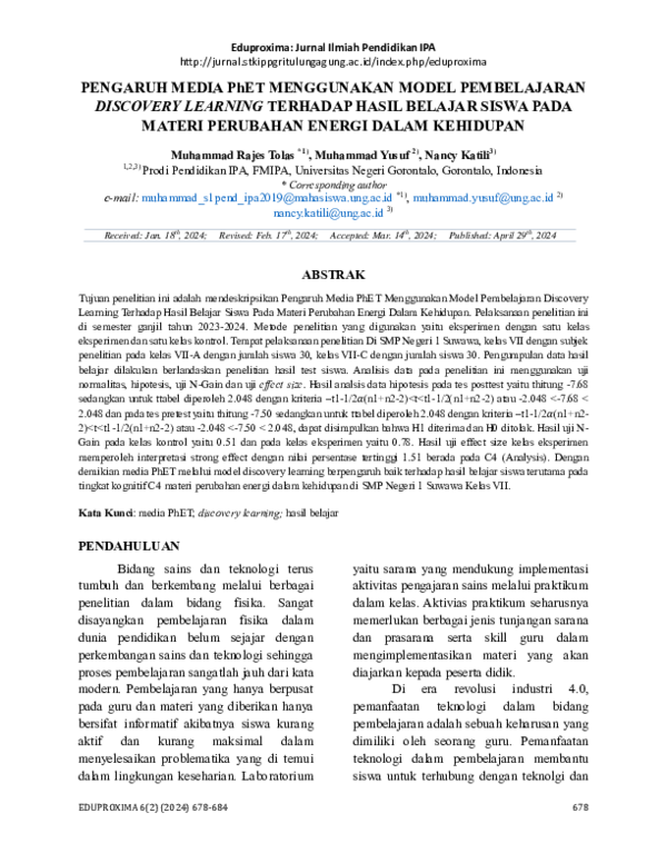 (PDF) PENGARUH MEDIA PhET MENGGUNAKAN MODEL PEMBELAJARAN DISCOVERY LEARNING TERHADAP HASIL ...