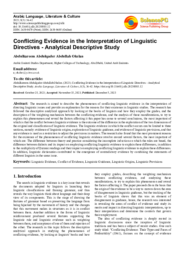 (PDF) Conflicting Evidence in the Interpretation of Linguistic Directives -Analytical ...