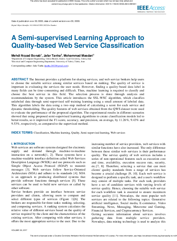 (PDF) A Semi-supervised Learning Approach to Quality-based Web Service Classification