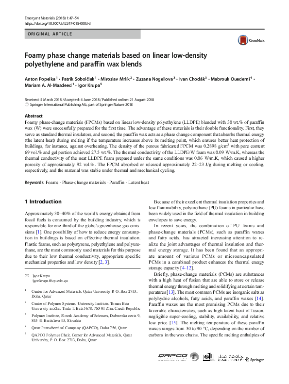 (PDF) Foamy Phase Change Materials from LLDPE and Paraffin Wax