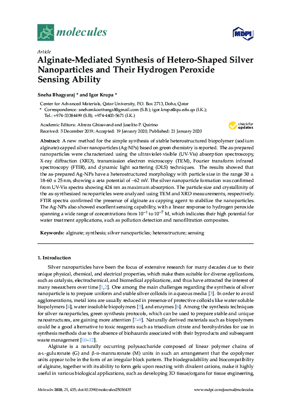 (PDF) Alginate-Mediated Synthesis of Hetero-Shaped Silver Nanoparticles ...