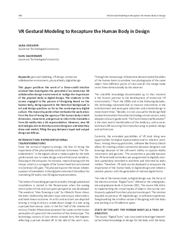 (PDF) VR Gestural Modeling to Recapture the Human Body in Design