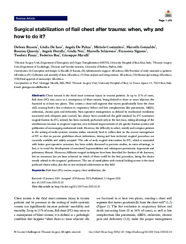 (PDF) Surgical stabilization of flail chest after trauma: when, why and ...
