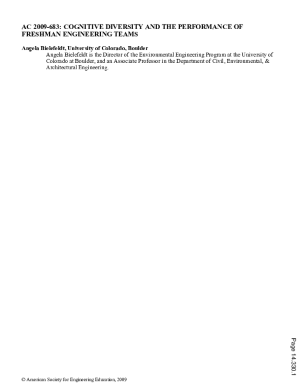 (PDF) Cognitive Diversity And The Performance Of Freshman Engineering Teams
