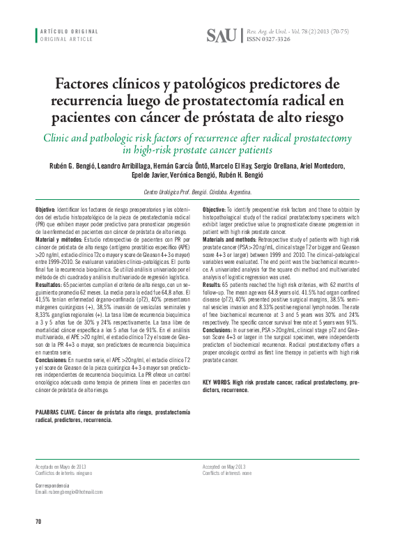(PDF) Factores clínicos y patológicos predictores de recurrencia luego ...