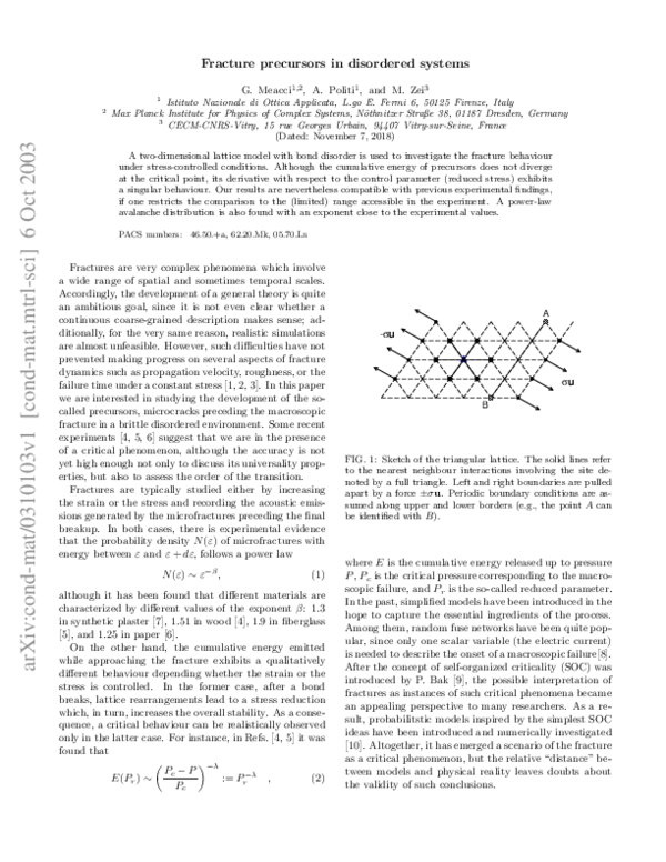 (PDF) Fracture precursors in disordered systems