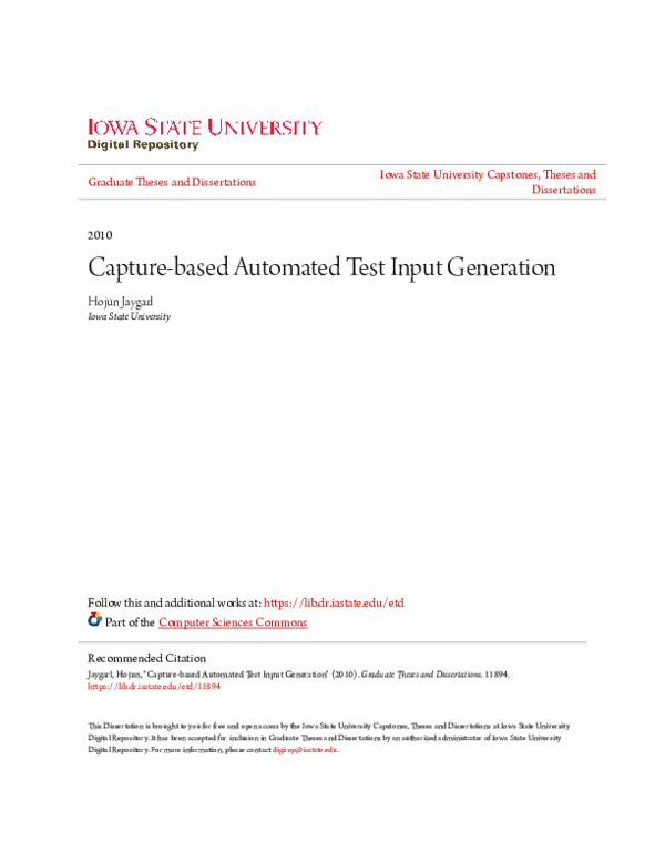 (PDF) Capture-based Automated Test Input Generation