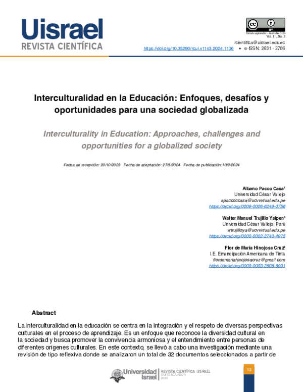 (PDF) Enfoques, desafíos y oportunidades para una sociedad globalizada Interculturality in ...
