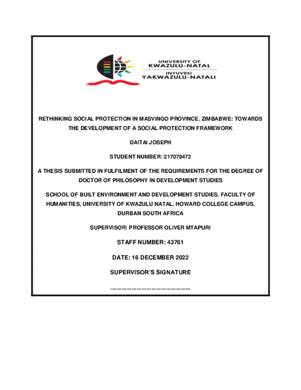 (PDF) Rethinking social protection in Masvingo Province, Zimbabwe ...