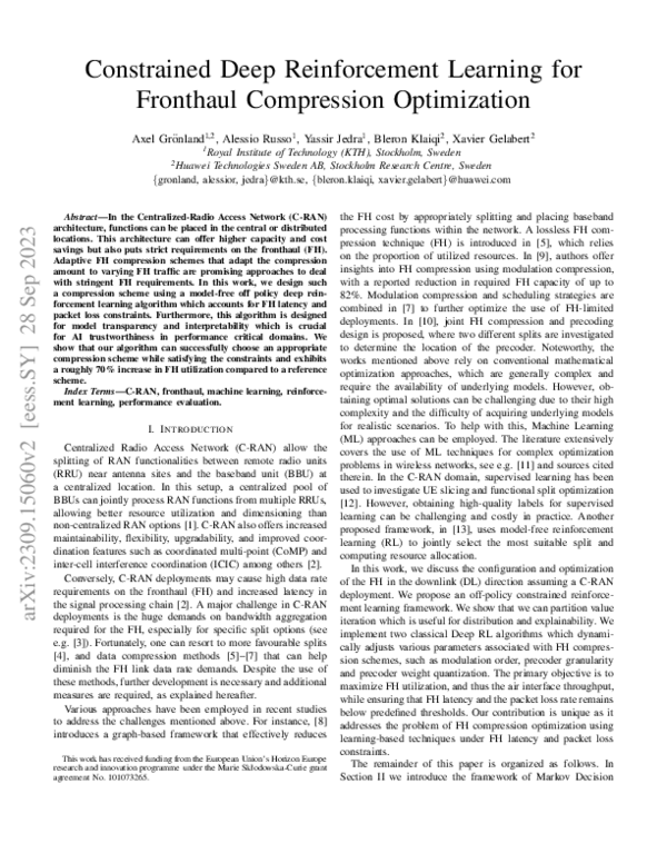 Pdf Constrained Deep Reinforcement Learning For Fronthaul Compression