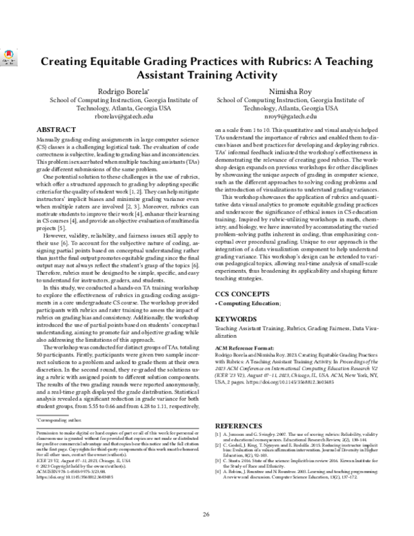(PDF) Creating Equitable Grading Practices with Rubrics: A Teaching Assistant Training Activity