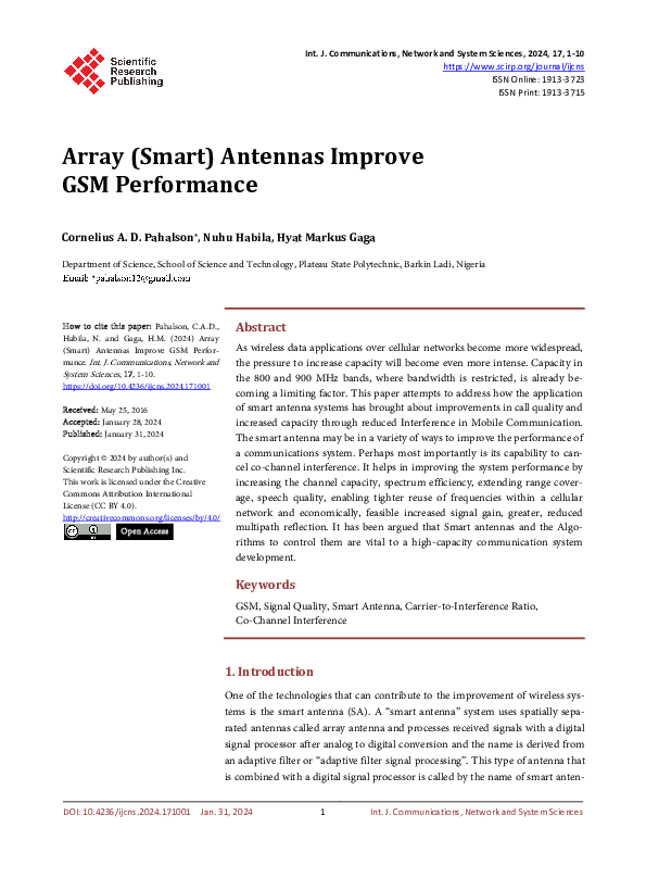 (PDF) Array (Smart) Antennas Improve GSM Performance | Pahalson Pahalson - Academia.edu
