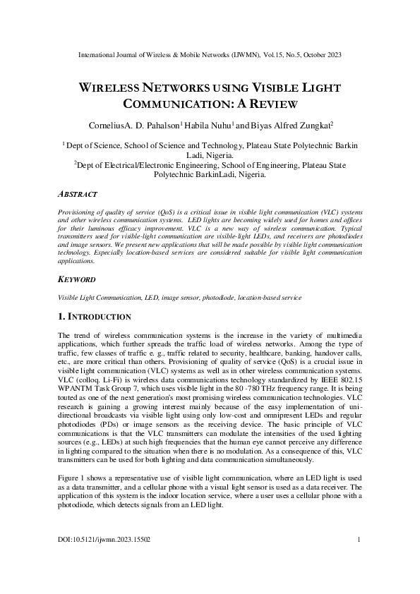 (PDF) Wireless Networks using Visible Light Communication: A Review
