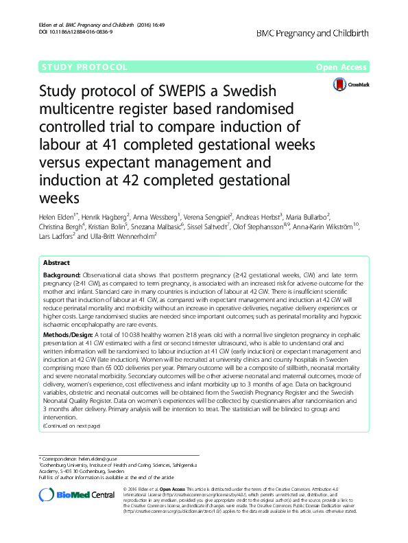 (PDF) Study protocol of SWEPIS a Swedish multicentre register based ...