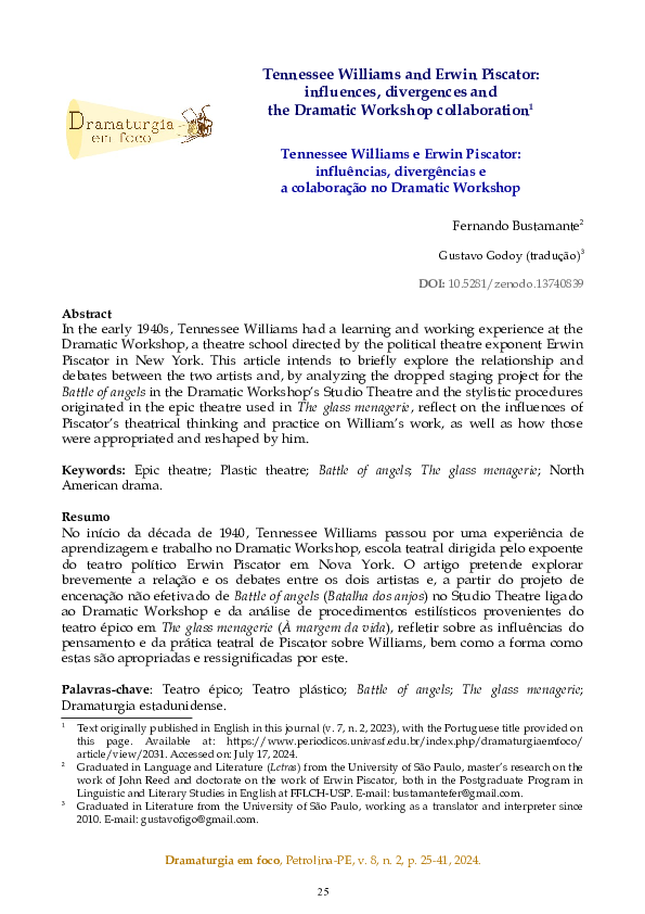 (PDF) Tennessee Williams and Erwin Piscator: influences, divergences and the Dramatic Workshop ...