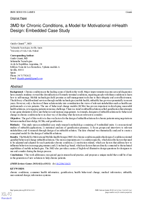 (PDF) 3MD for Chronic Conditions, a Model for Motivational mHealth Design: Embedded Case Study