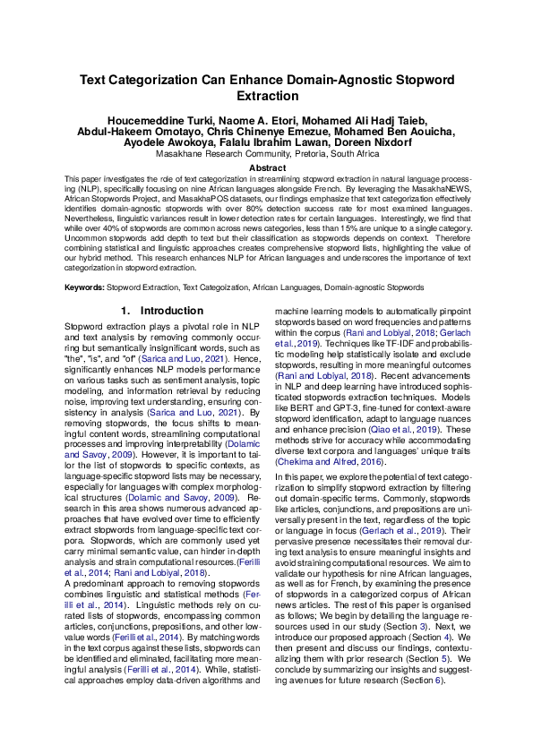 Pdf Text Categorization Can Enhance Domain Agnostic Stopword Extraction