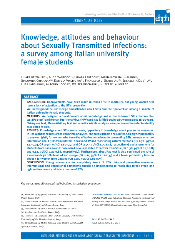 (PDF) Knowledge, attitudes and behaviour about Sexually Transmitted ...
