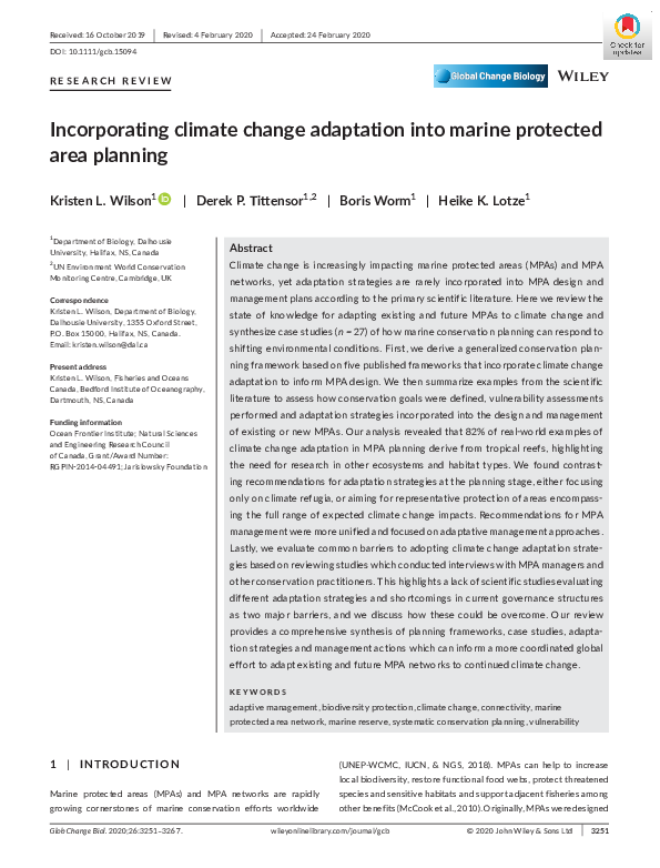 (PDF) Incorporating climate change adaptation into marine protected ...