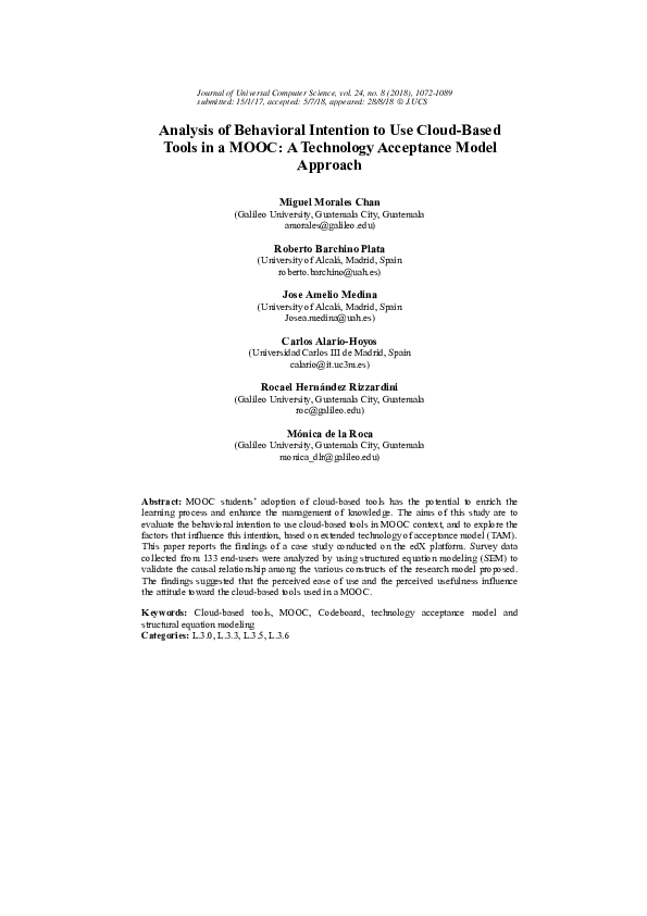 (PDF) Analysis of Behavioral Intention to Use Cloud-Based Tools in a ...