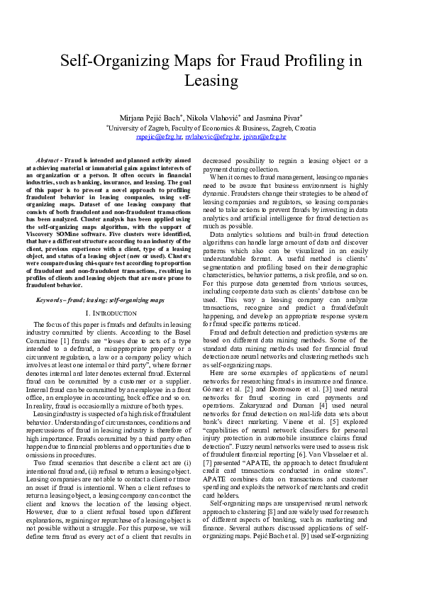 (PDF) Self-organizing maps for fraud profiling in leasing