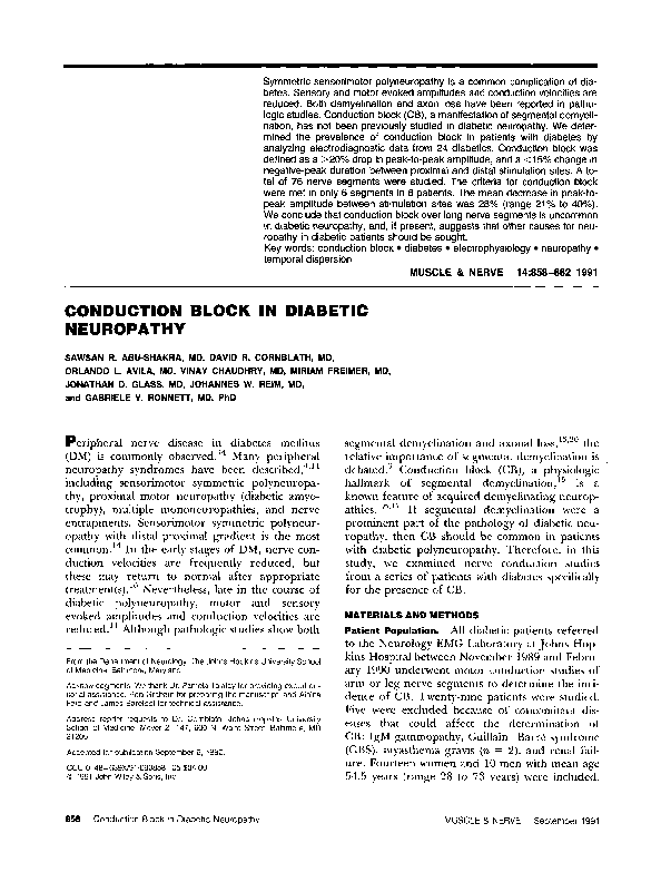 (PDF) Conduction block in diabetic neuropathy