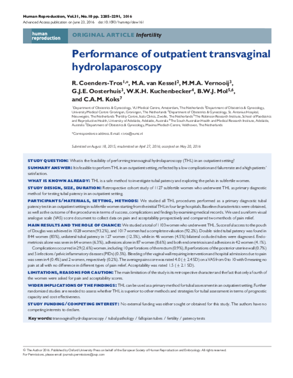 (PDF) Performance of outpatient transvaginal hydrolaparoscopy