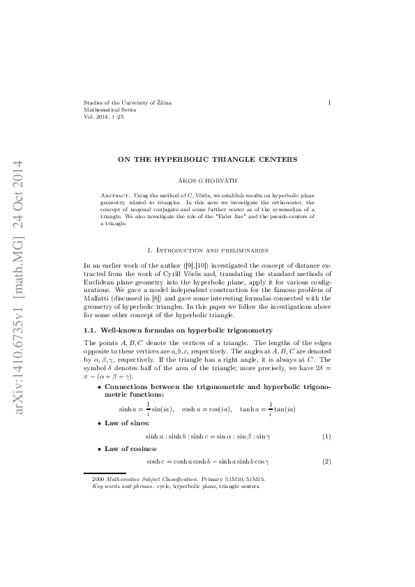(PDF) Hyperbolic Triangle Centers