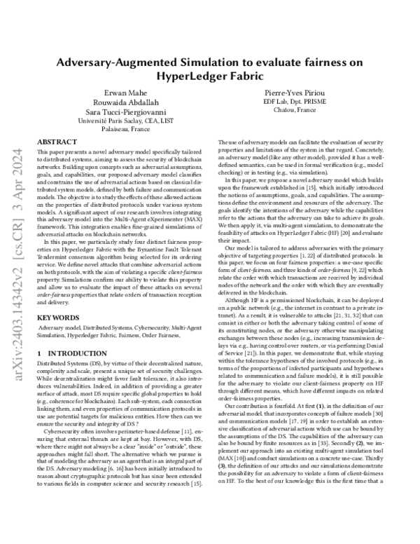 (PDF) Adversary-Augmented Simulation to evaluate client-fairness on HyperLedger Fabric