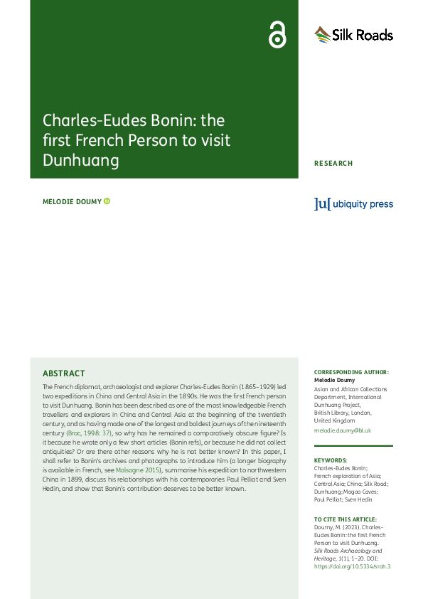 (PDF) Charles-Eudes Bonin: the first French Person to visit Dunhuang