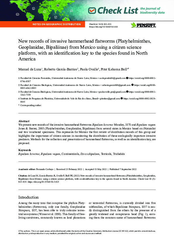 New records of invasive hammerhead flatworms (Platyhelminthes ...